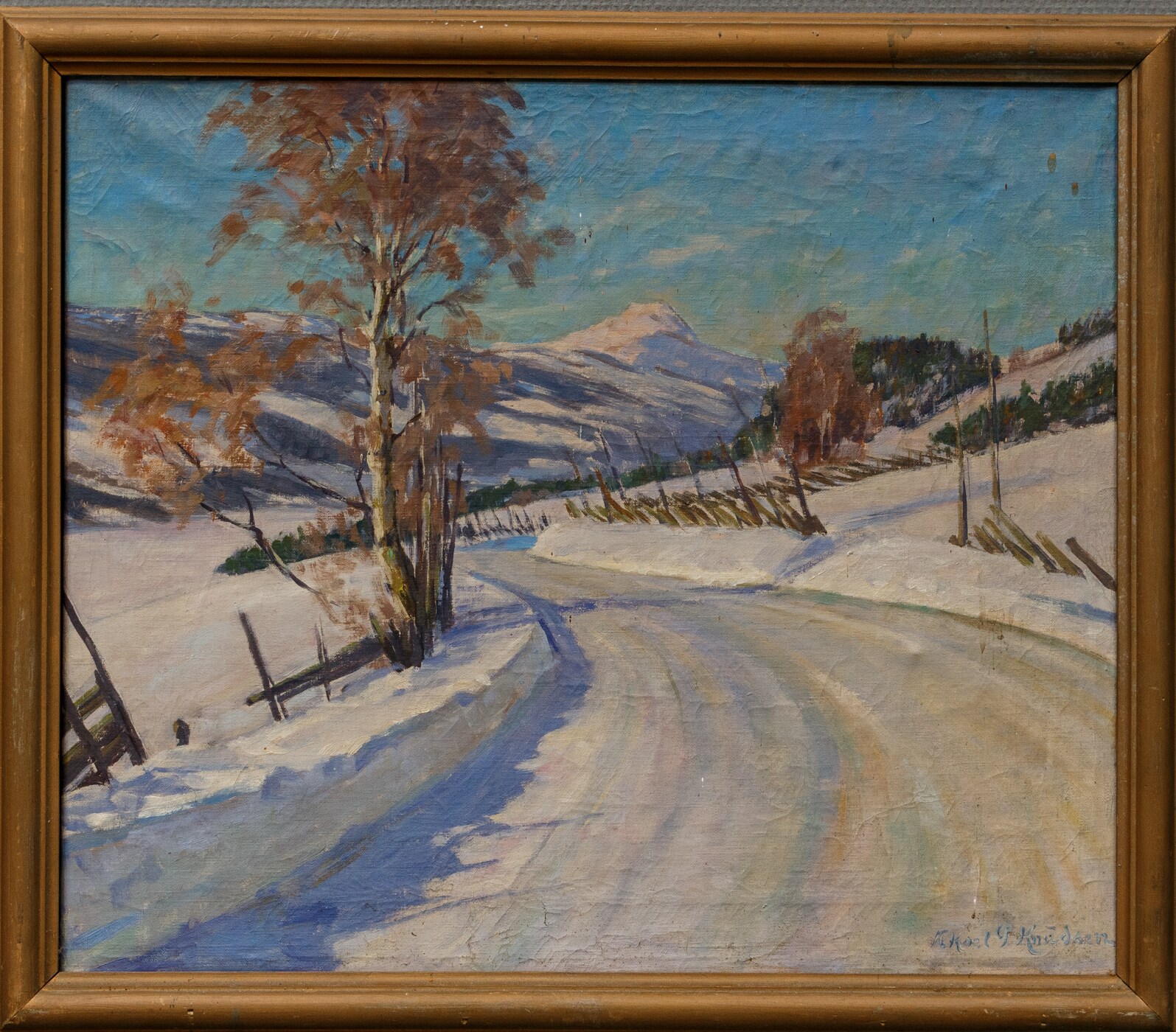 Axel P. Knudsen, vinterlandskab Sverige, olie på lærred | Barnebys