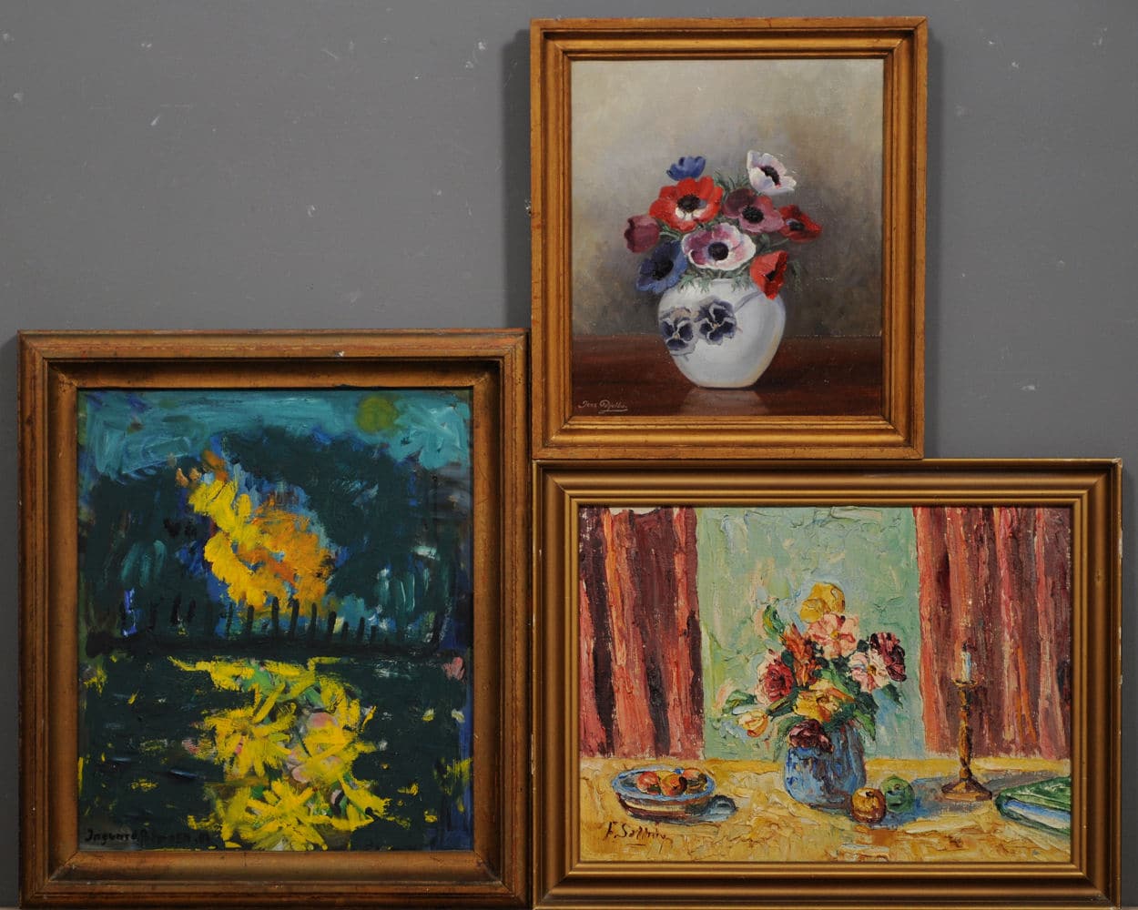 Ingvard Petersen, Jens Djelbo, Frede Salling. Olie på lærred/plade ...