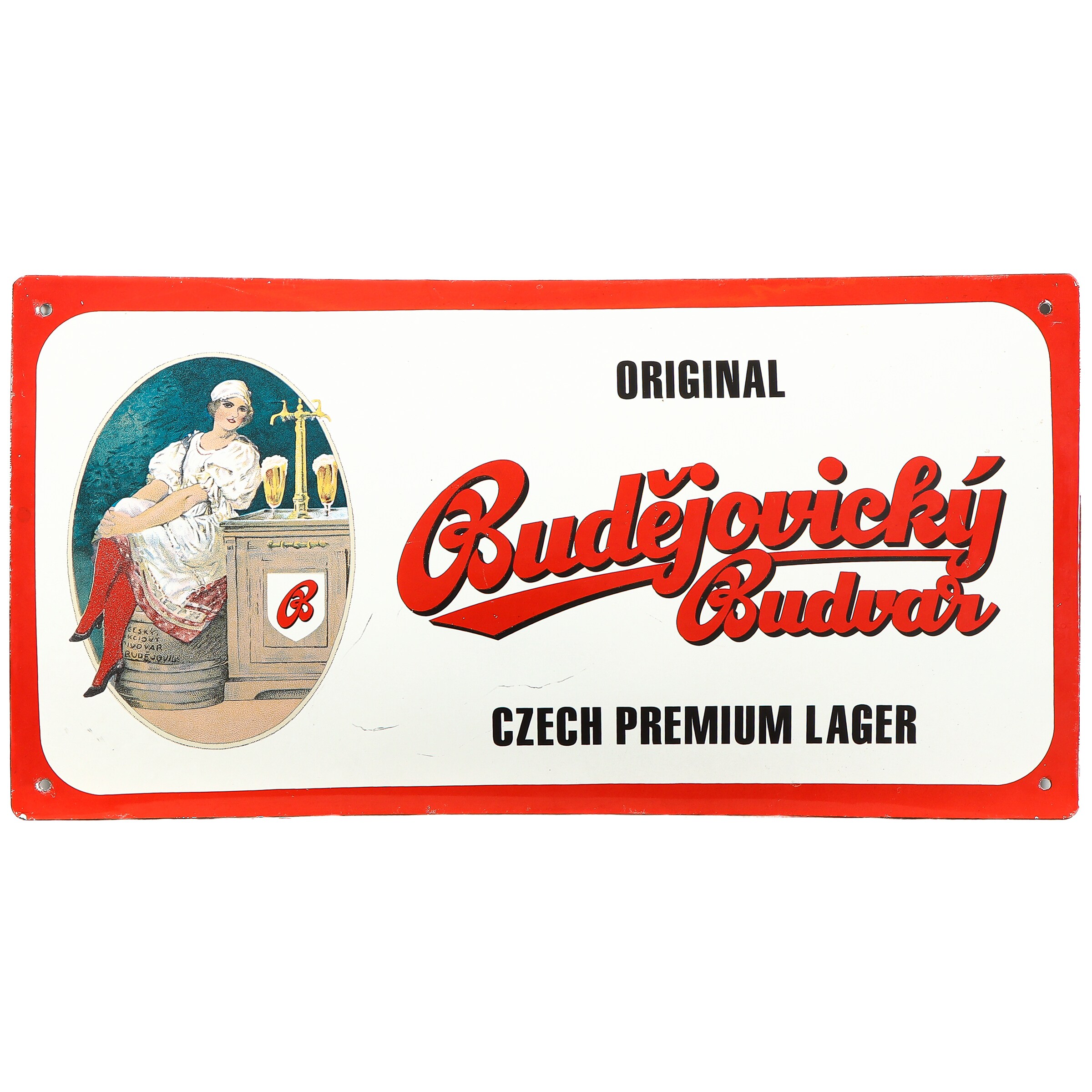 Enamel sign. 'ORIGINAL BUDEJOVICKY BUDWAR CZECH PREMIUM LAGER BEER ...
