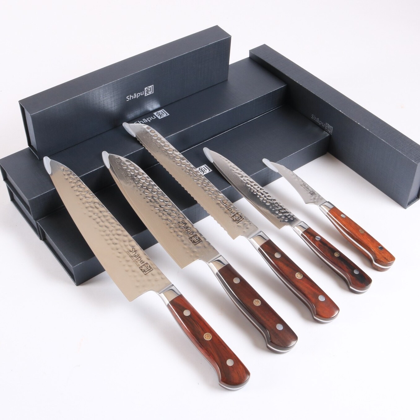 Shapu. Knife set of hammered Japanese steel 'S2' (5) | Lauritz.com