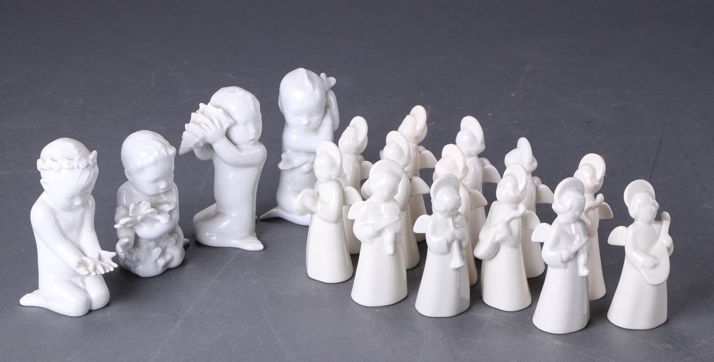 Royal Copenhagen og B&G. Figurer af porcelæn, engle og børn (17 ...
