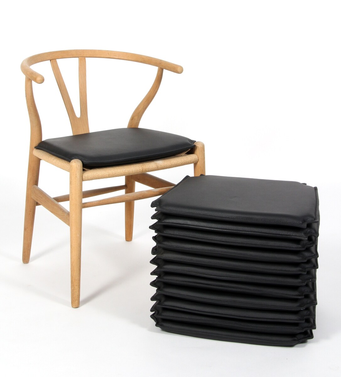 Hyndesæt til Hans J. Wegners Y- stol. Sort læder (12) | Barnebys
