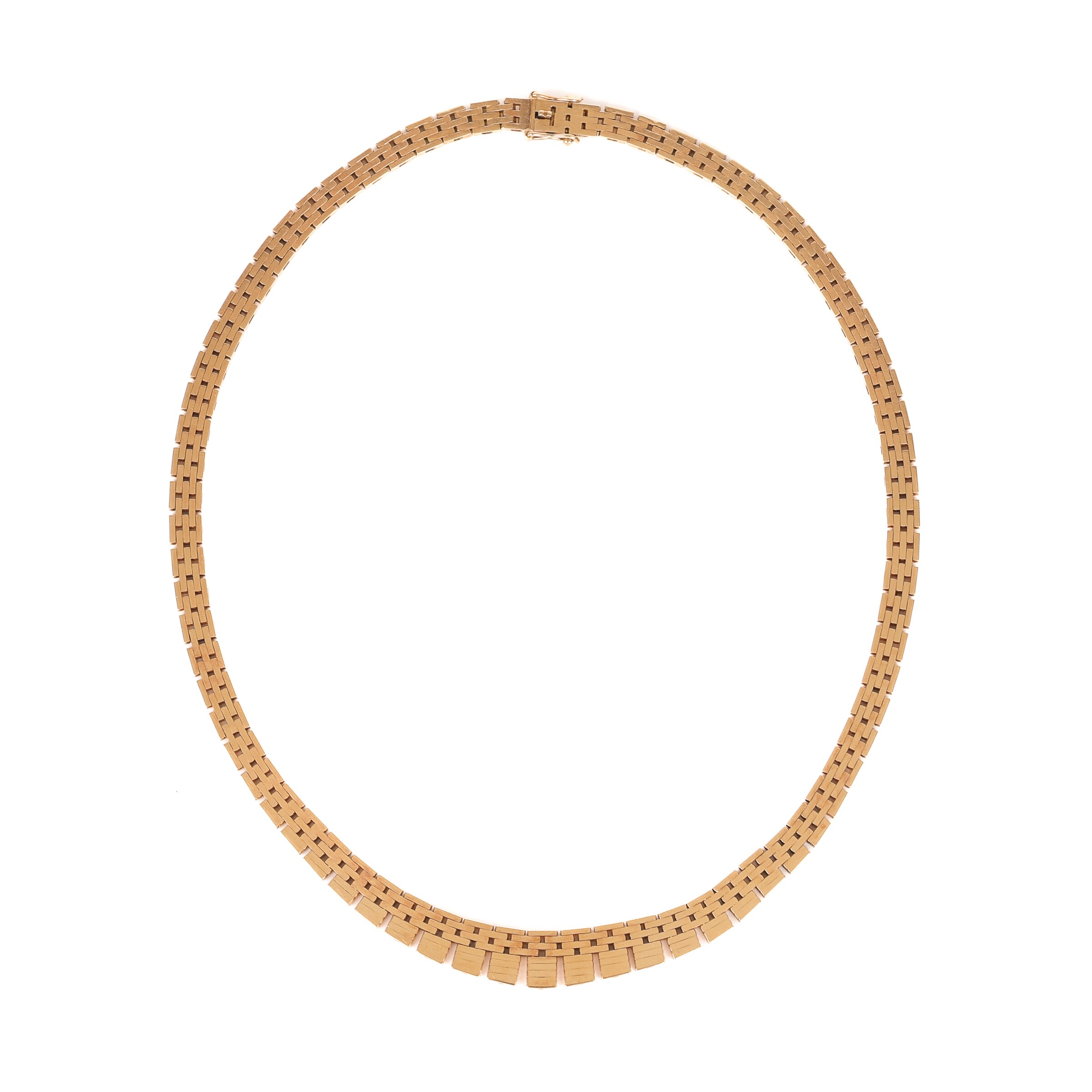 Edvin Einar & C. Larsen: A graduated necklace of 14k gold. Weight 24.8 ...