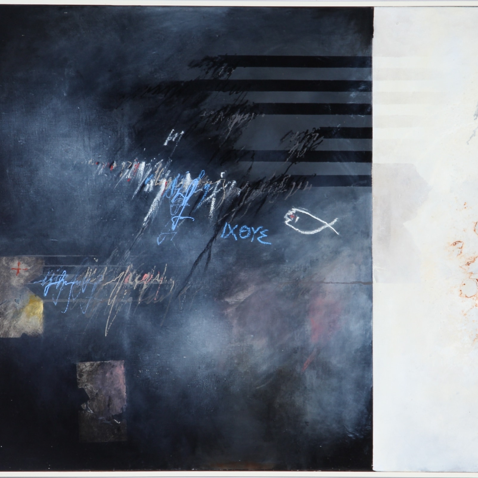 Nis Schmidt. 'Tavle og Mur'. Mixed media på lærred. 100 x 150 cm ...