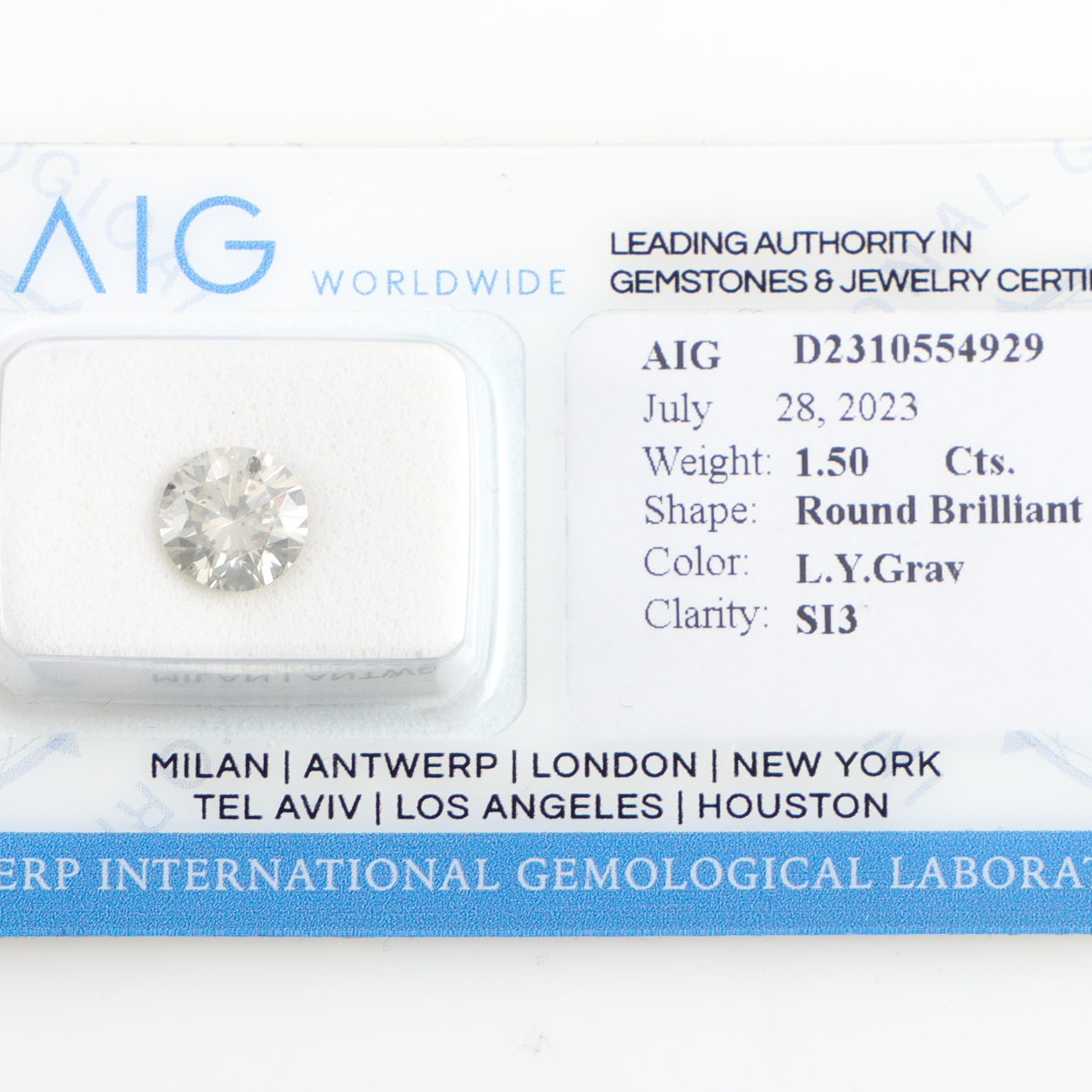 Unset brilliant-cut diamond of 1.50 ct. (with AIG certificate ...