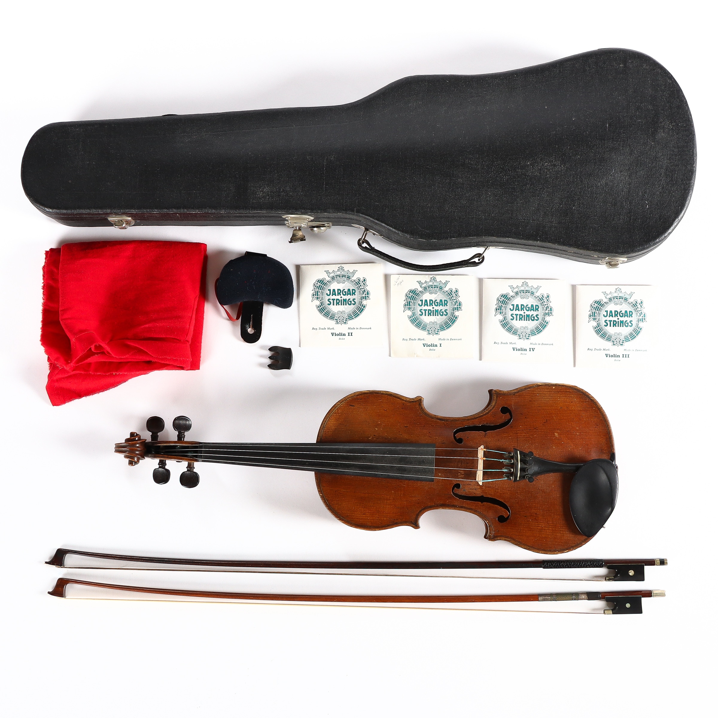 Hand-built violin, after Giovanni Grancino, with two bows and transport ...