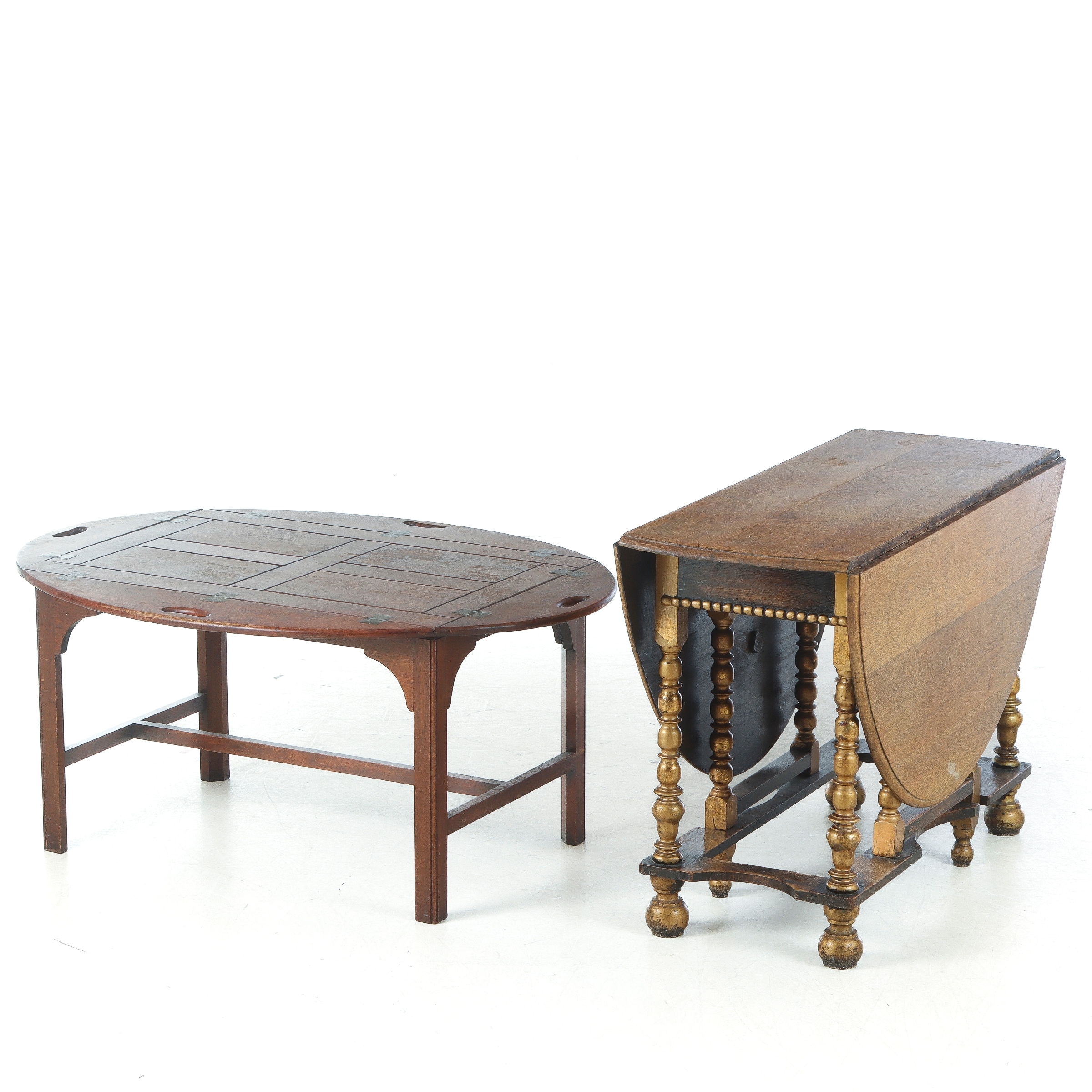 Gateleg folding table of oak and butler's tray of mahogany, 19/20 ...