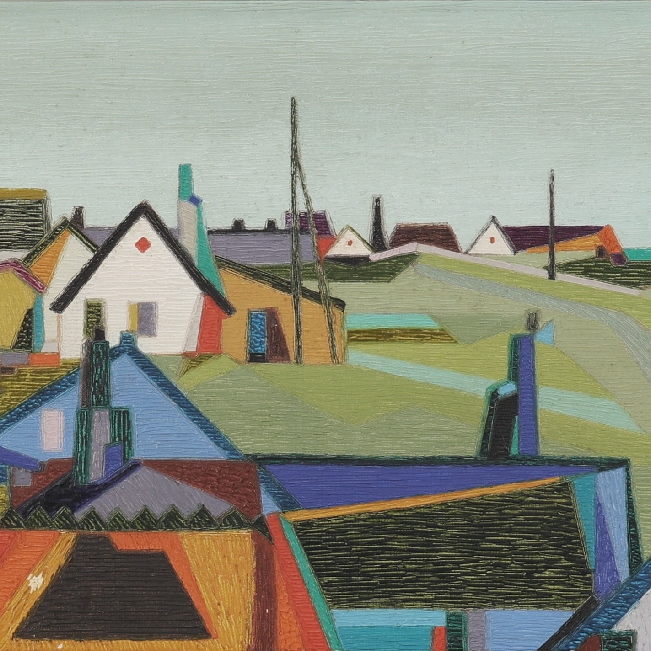 Muggi Wille Nielsen: Landscape with smokehouses, 1960 | Lauritz.com