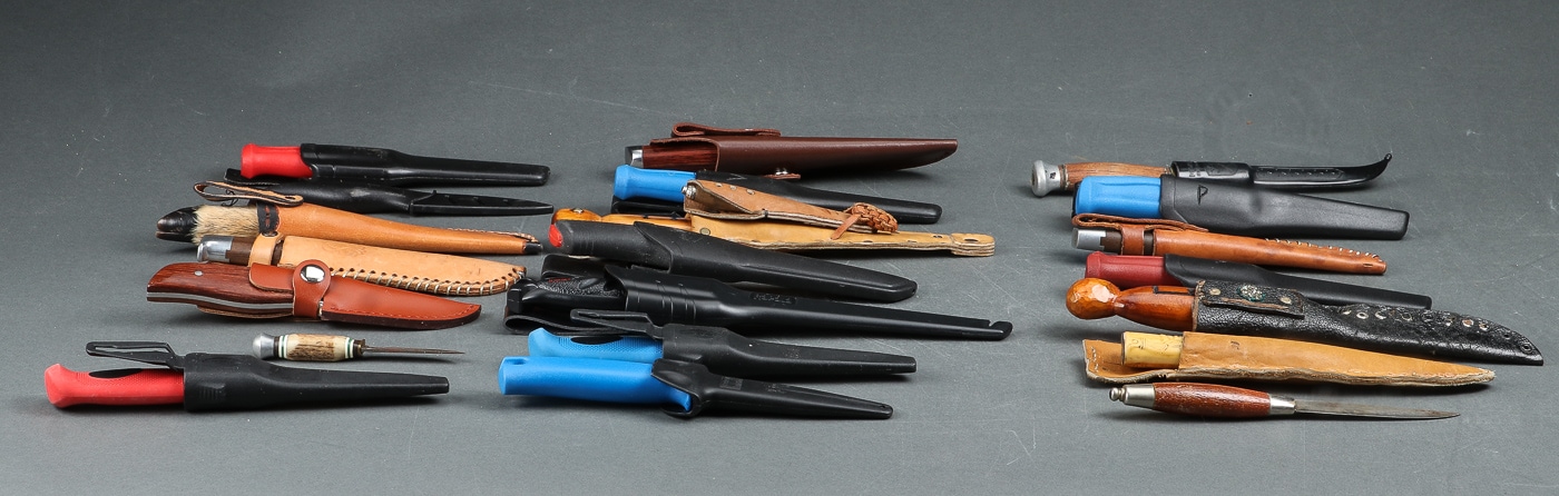 21 diverse knive og dolke til jagt, fiskeri og arbejde (21) | Barnebys