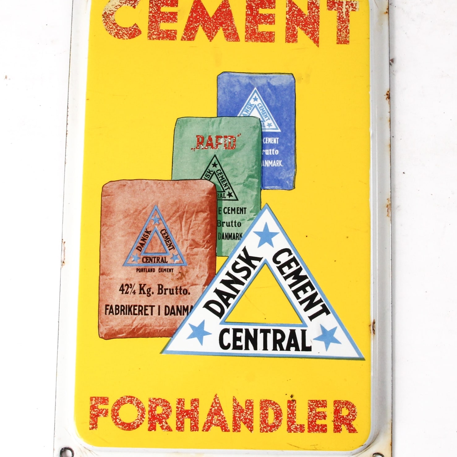 Enamel sign / advertising sign, 'CEMENT DEALER DANISH CEMENT CENTRAL ...