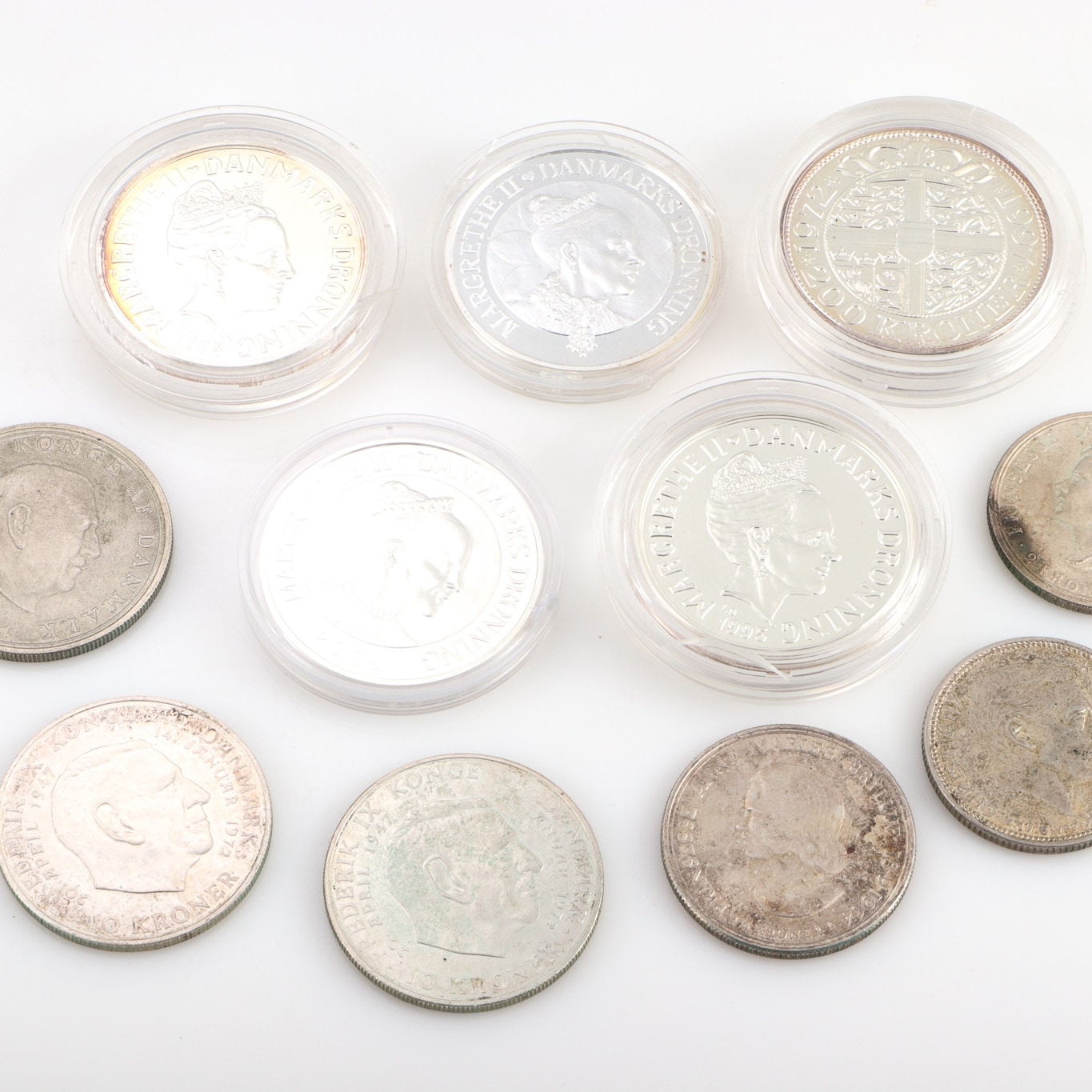 Collection of Danish silver coins. Queen Margrethe's 60th birthday ...