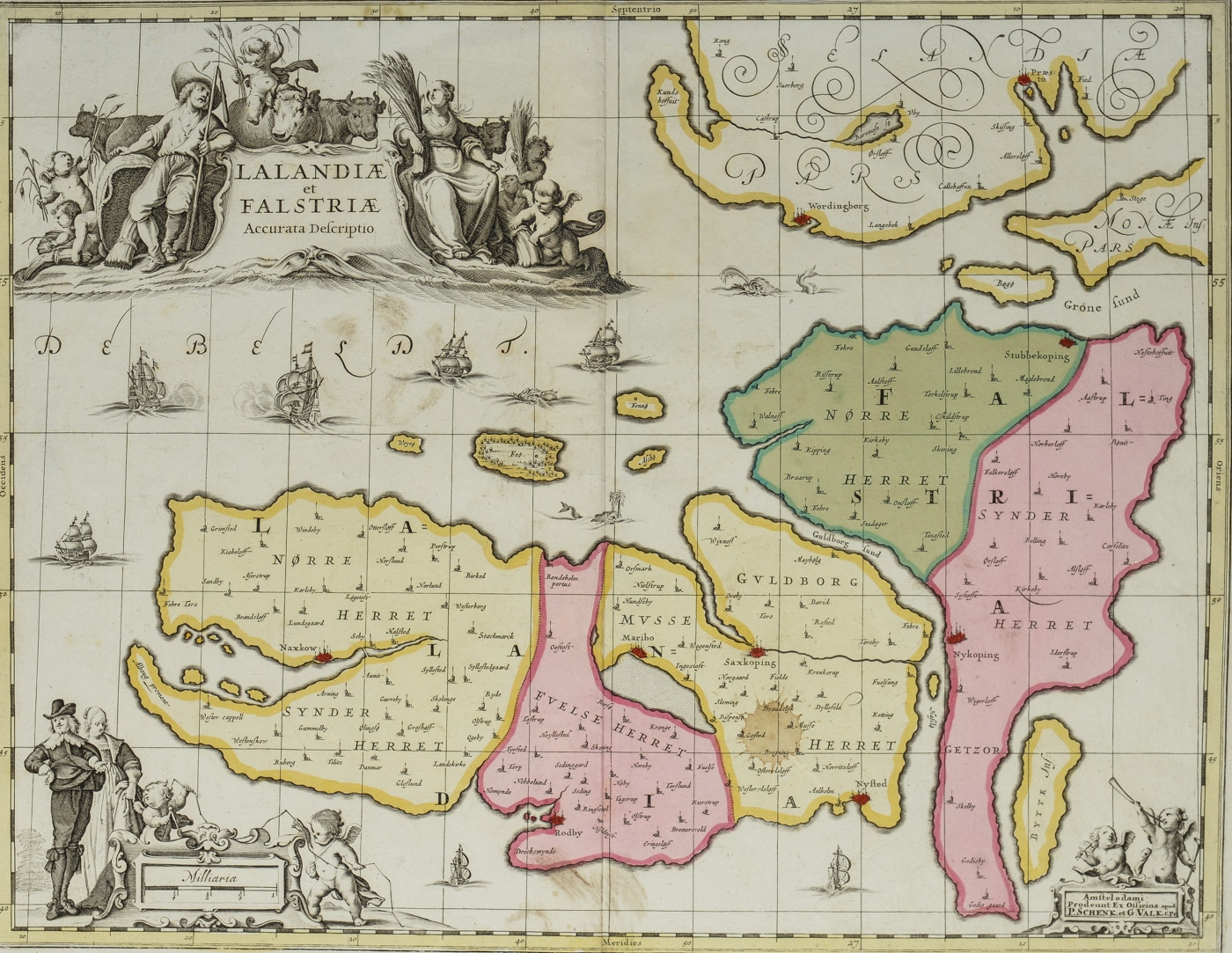 Pieter Schenk og Gerard Valk. Kort over Lolland-Falster. Ca. 1700 ...