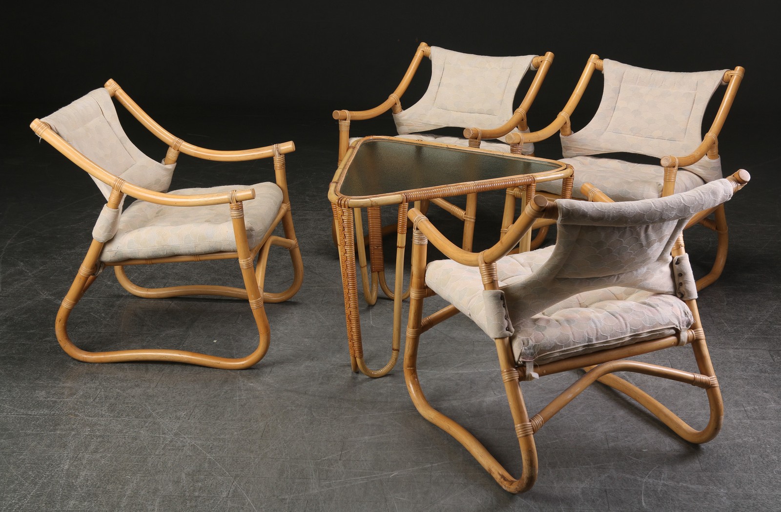 Fire lænestole samt sofabord, bambus med flet (5) | Lauritz.com