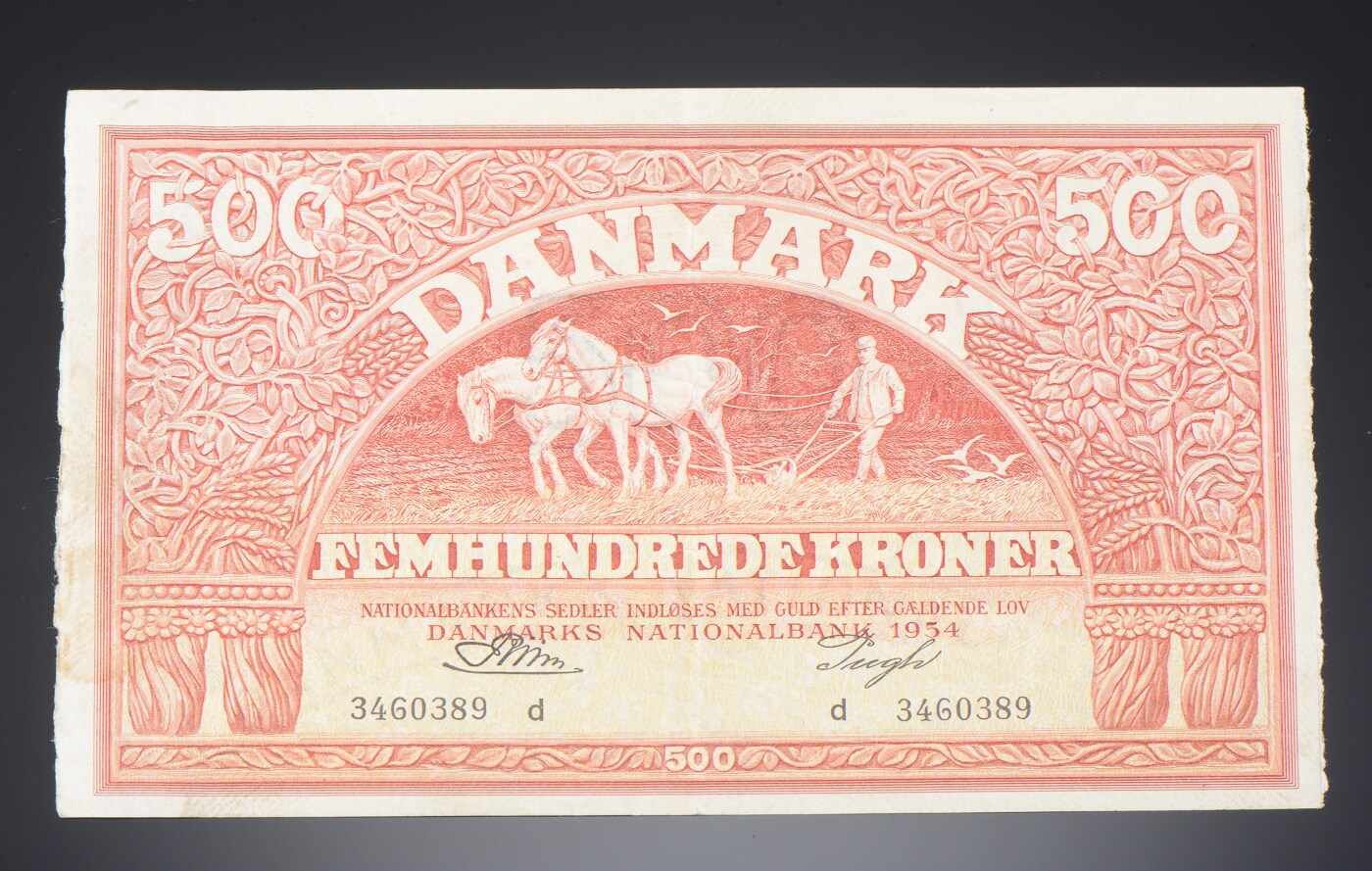 danmark-500-kroner-pengeseddel-1954-lauritz