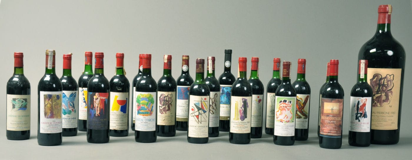 Vin samling, franske kunstnervine 21 flasker samt vinflaske 6 liter ...