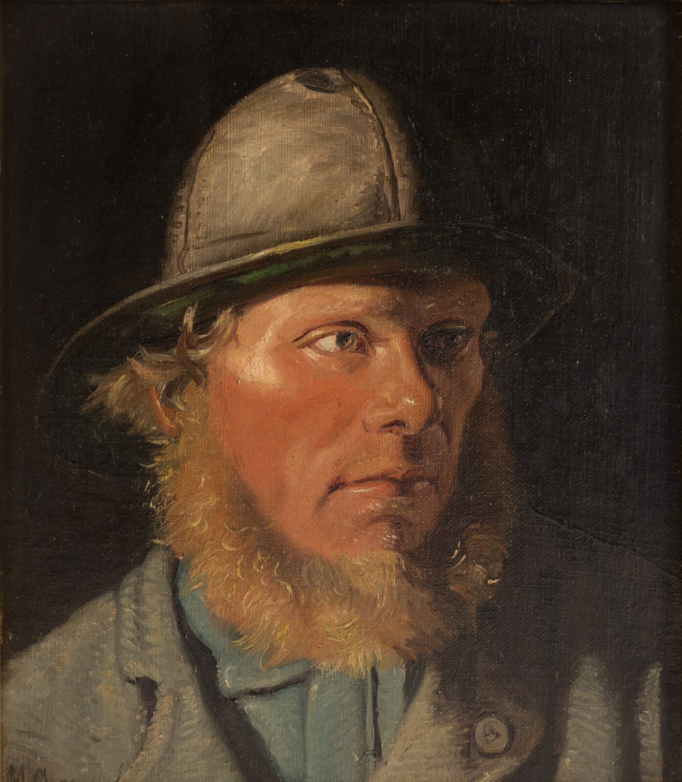Michael Ancher. Portræt af Ung fisker med sydvest. Olie på lærred ...