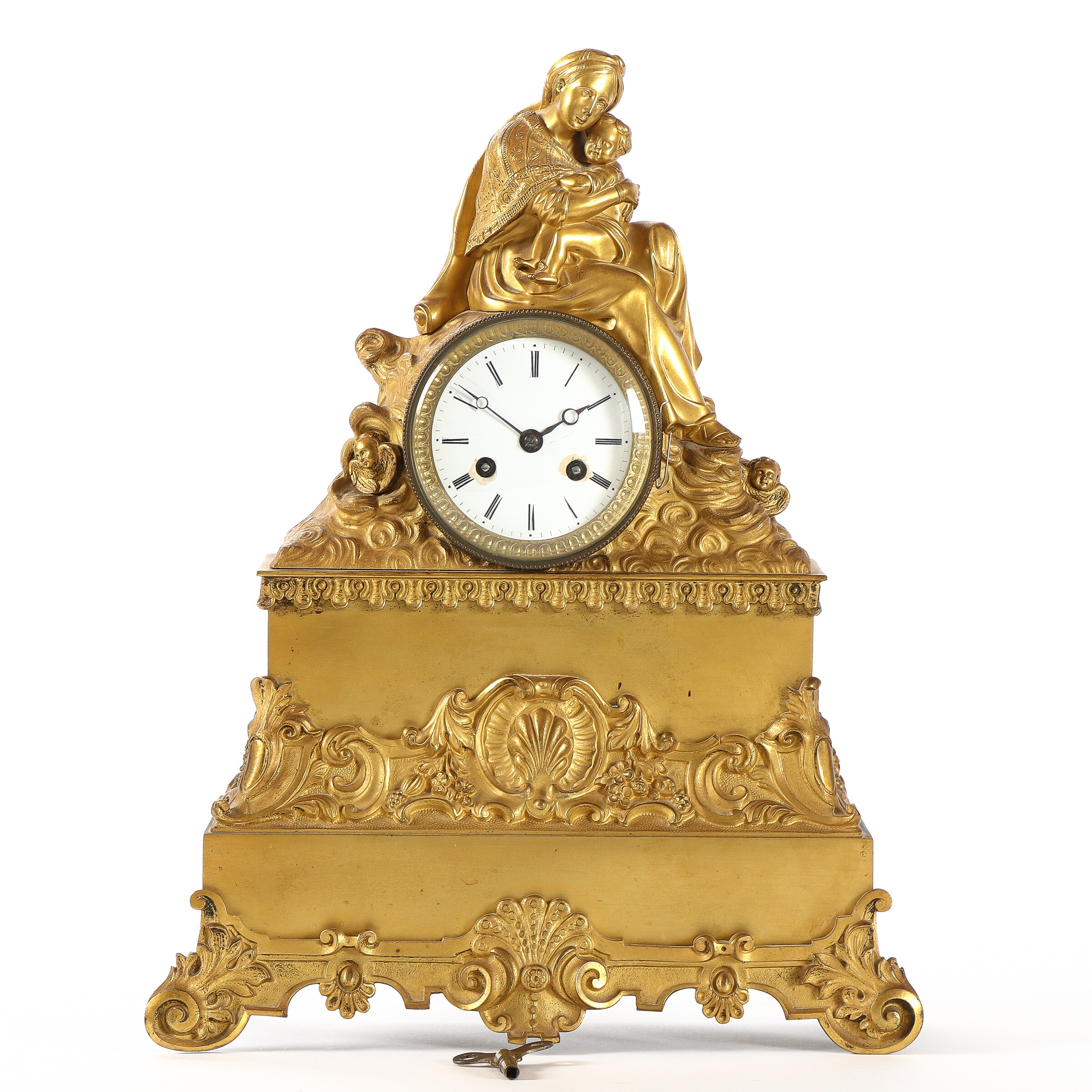 Fransk kaminur i forgyldt bronze, 1800 tallet | Lauritz.com