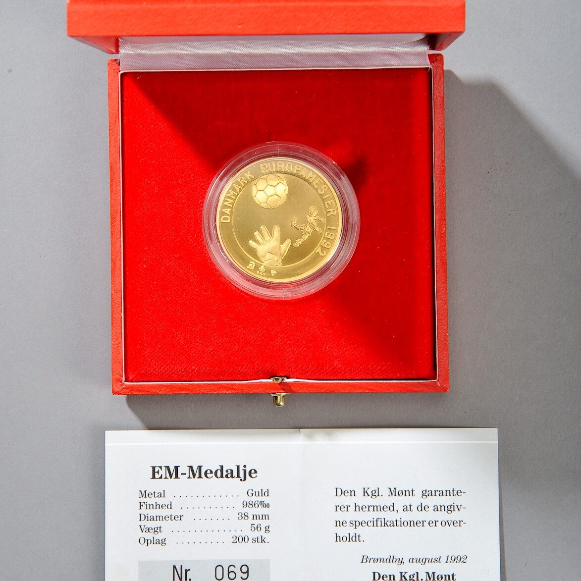 Danmark. EM- Medalje 1992 i guld | Lauritz.com