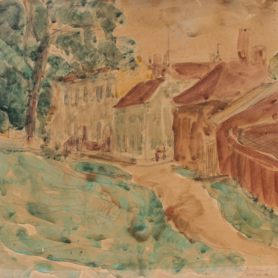 Sigurd Swane (1879-1973): 'Frederiksstad', akvarel 1923. | Lauritz.com