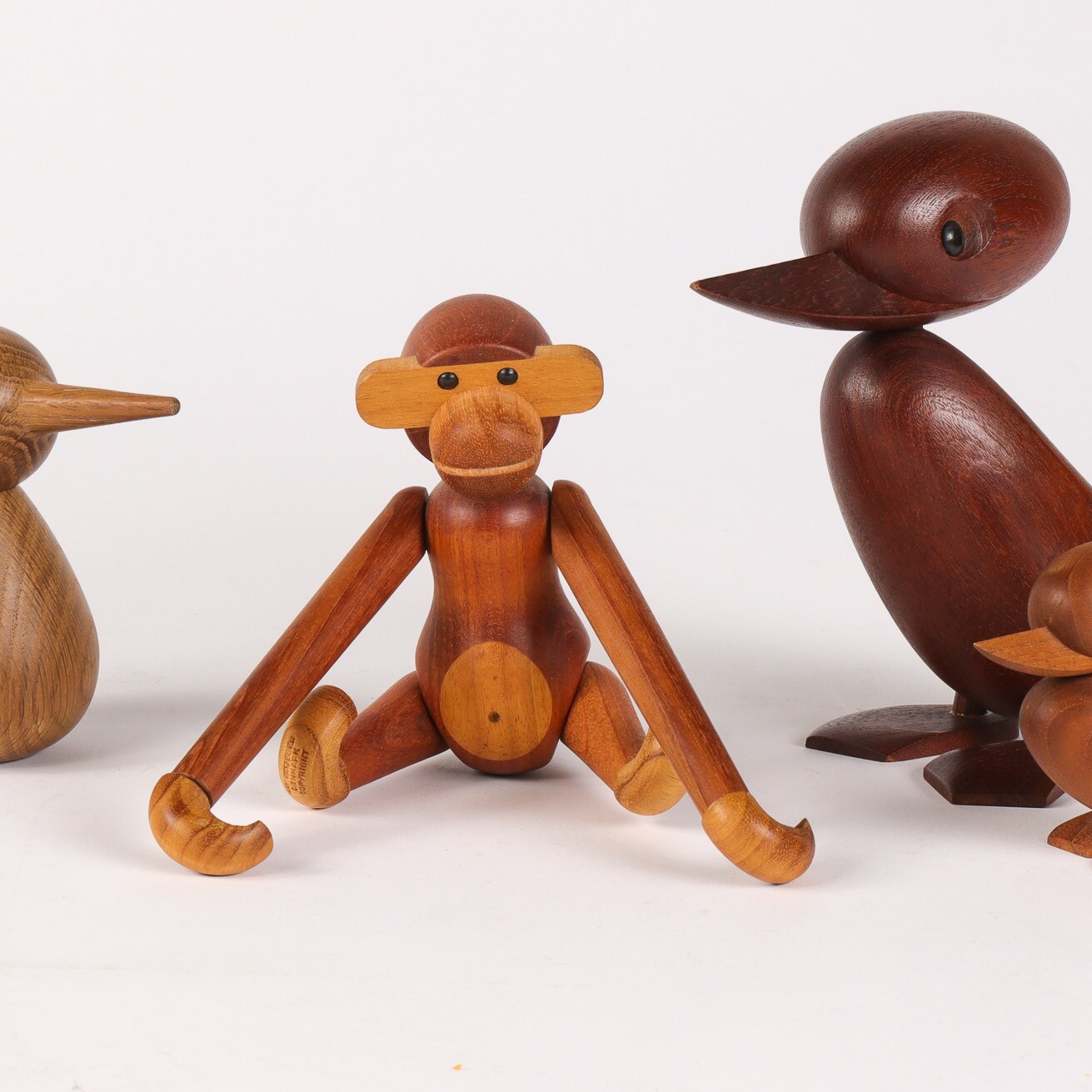 Kay Bojesen monkey, Hans Bølling duck and Kristian Vedel bird made of ...
