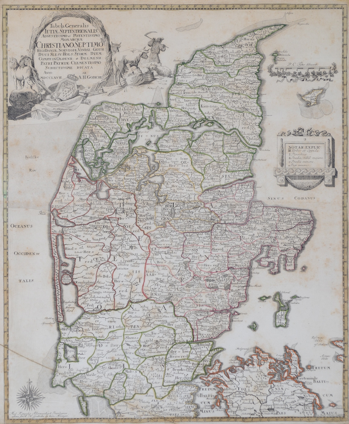 A. H. Godiche. Kort over Jylland, 1700-tallet | Lauritz.com
