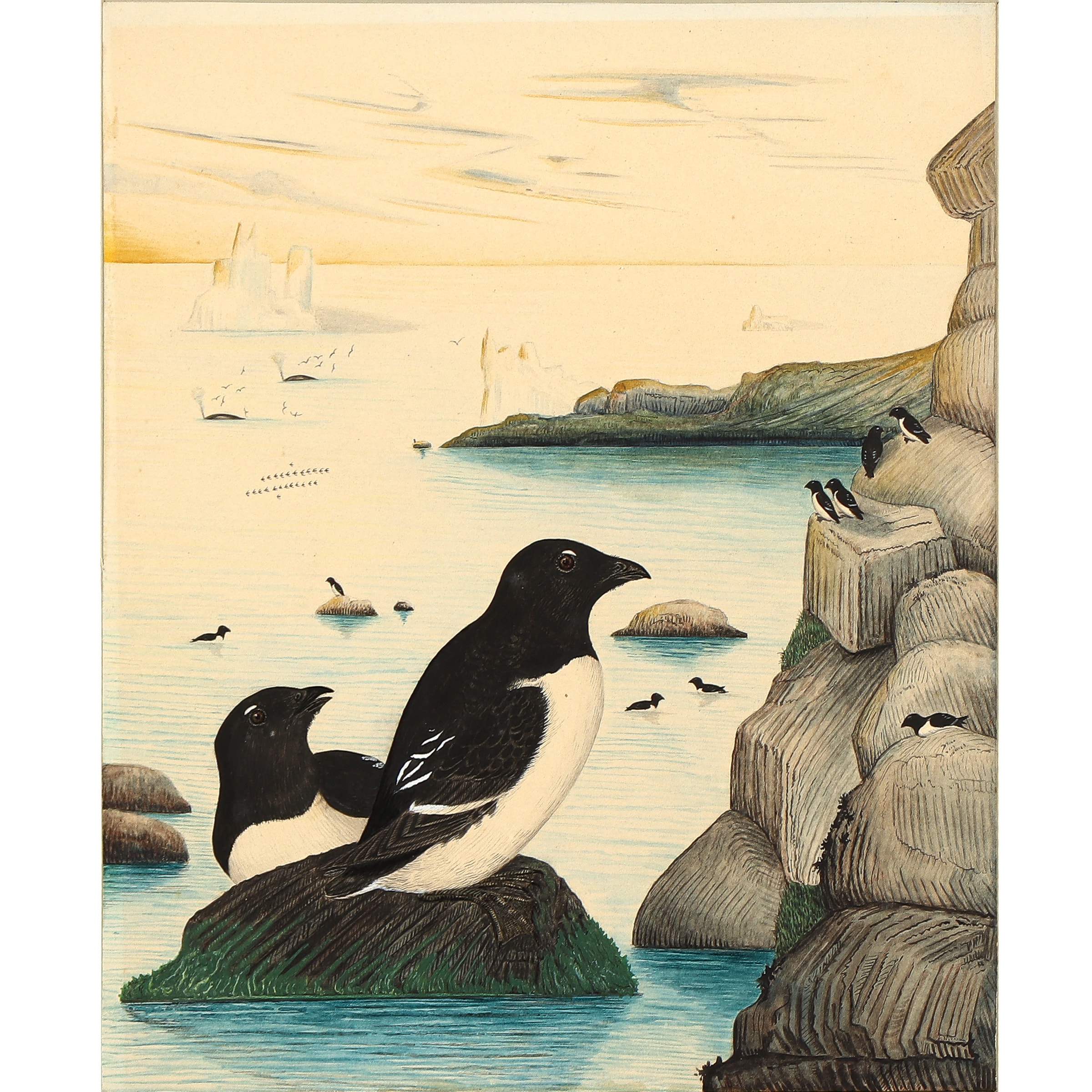 Edgar Christian Fencker. Motiv med Søkonger og grønlandsk scene. Tusch ...