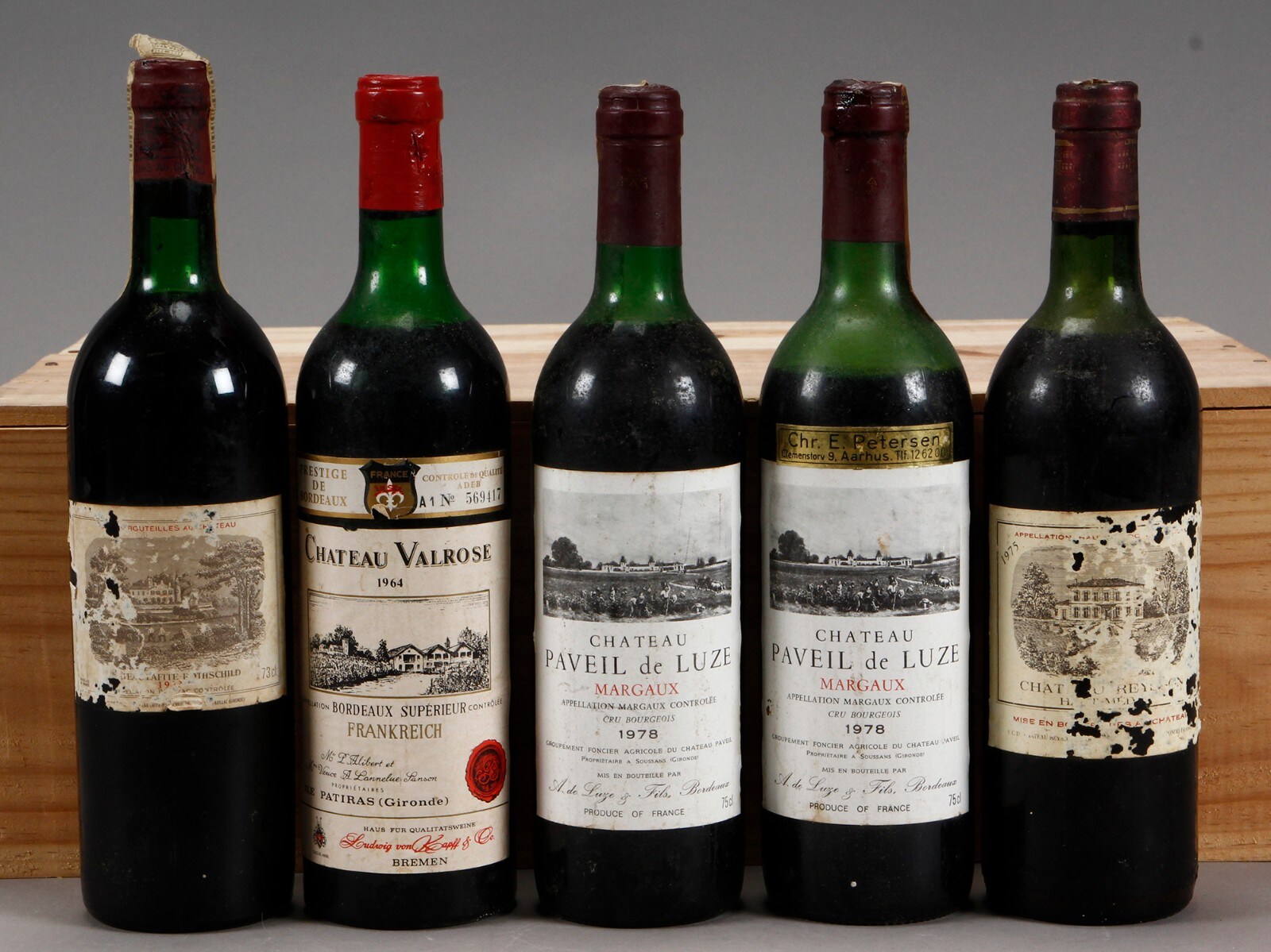 5 flasker ældre Fransk vin bla. 1 flaske Château Lafite Rothschild ...